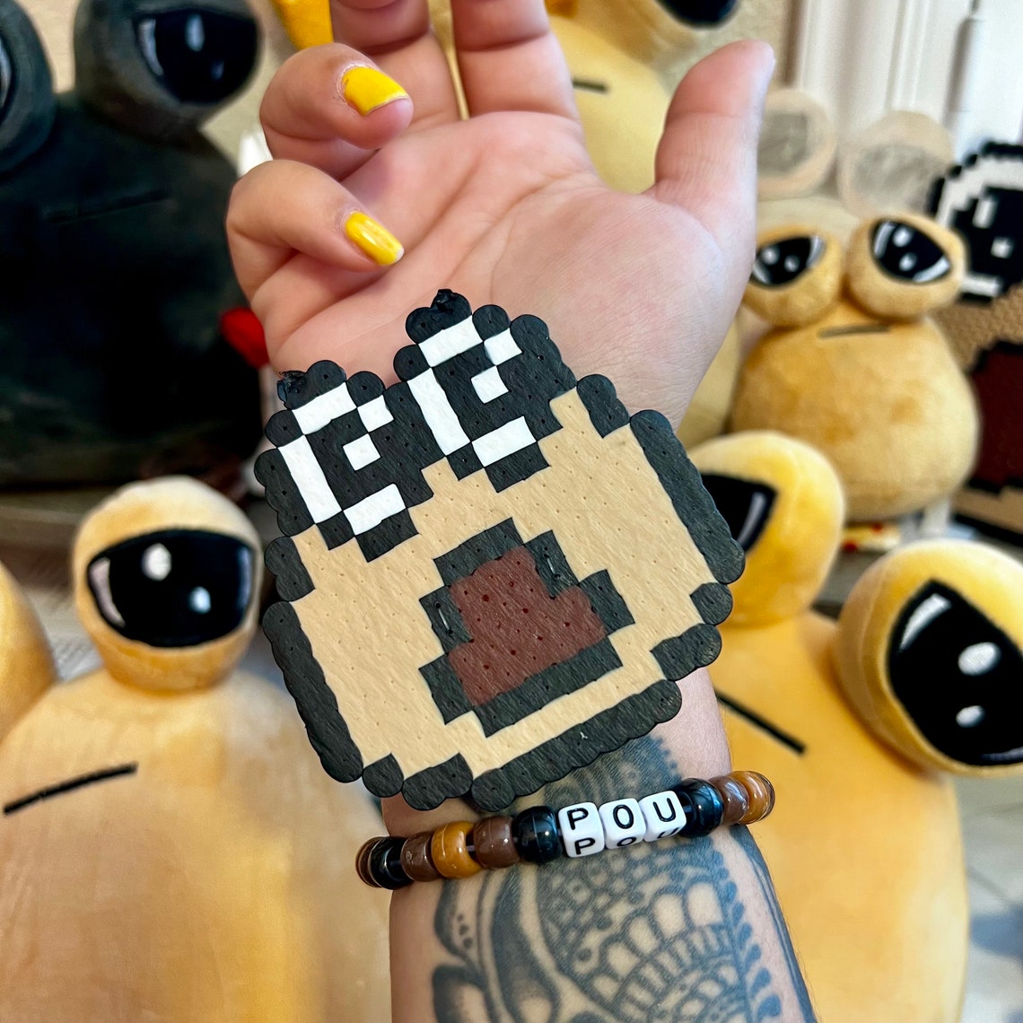 Pou Alien Perler Beaded Cuff Bracelet Set Kandi Bead Jewelry - Etsy
