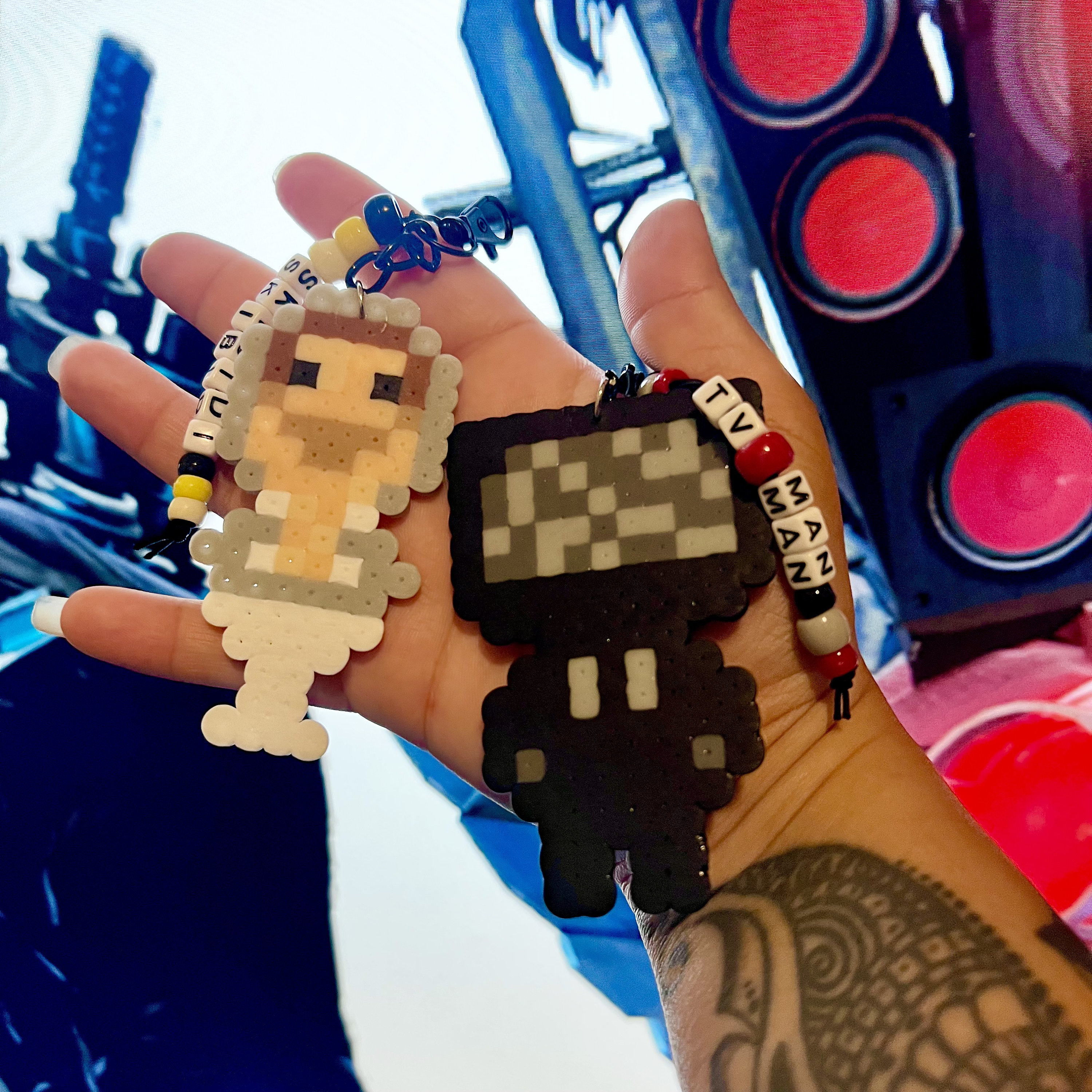 Skibidi Toilet and Tv Man Perler Beaded Keychain Accessories - Etsy
