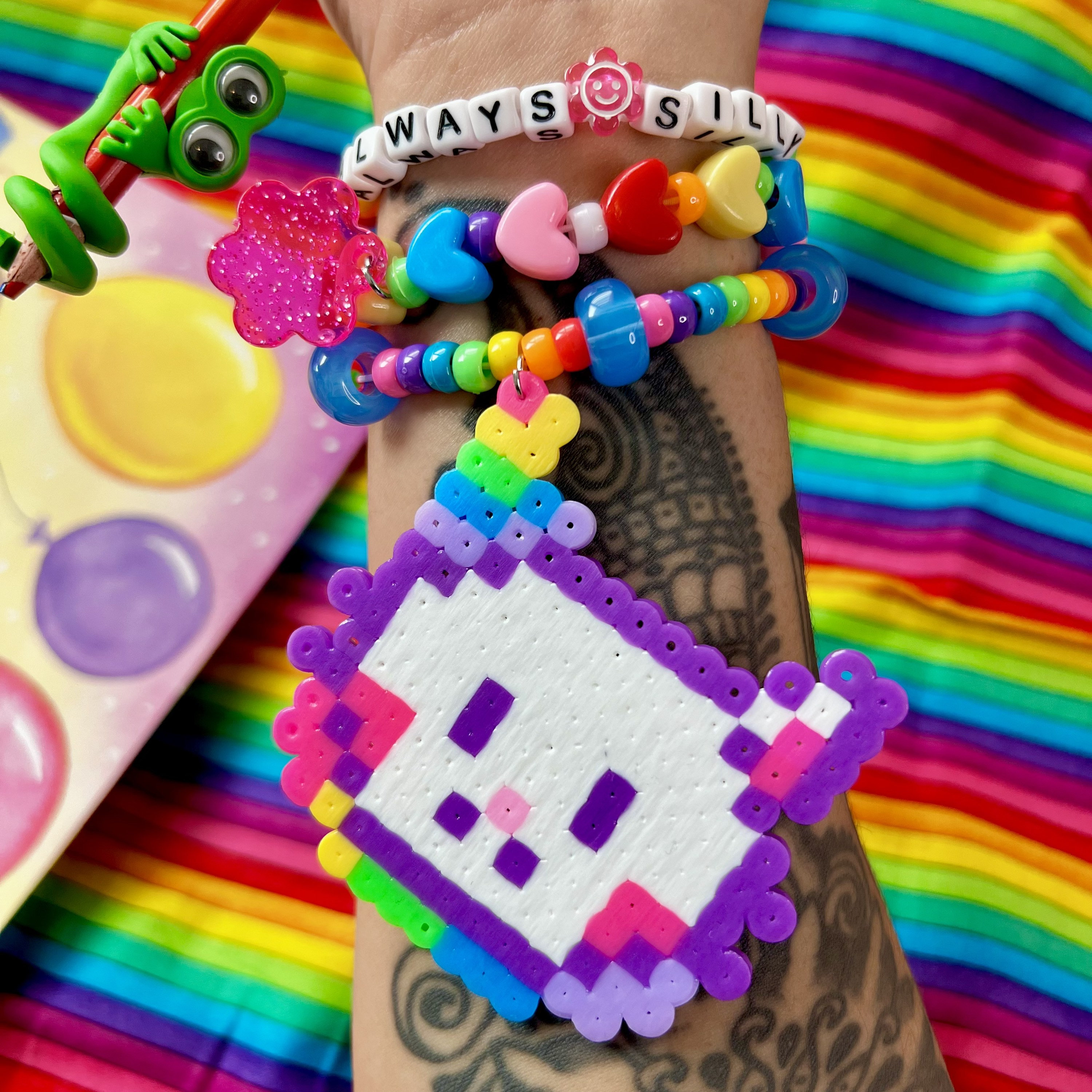 Clown Kandi Rainbow Bracelet Set Clowncore Accessories Clown Cat Perler ...
