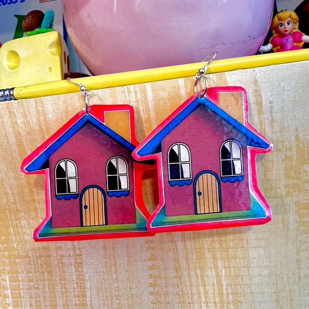 Welcome Home Laminated House Earrings Wally Darling Clown Clowncore ...