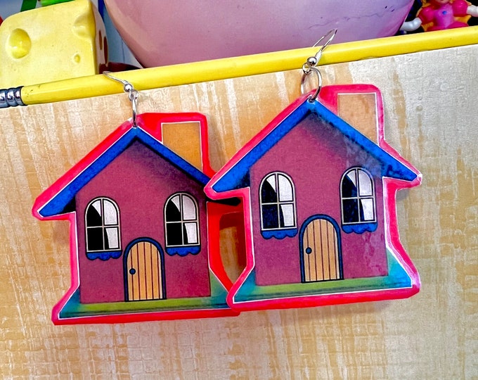 Welcome Home Laminated House Earrings Wally Darling Clown Clowncore ...