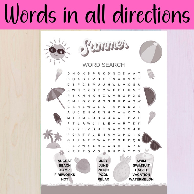 Summer Fun Word Search - Etsy