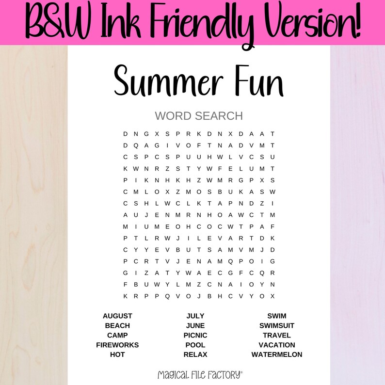 Summer Fun Word Search - Etsy