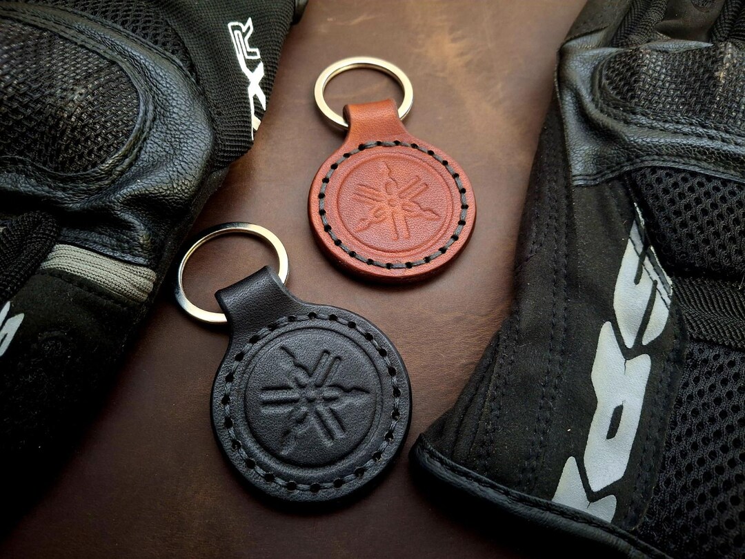 Yamaha Leather Keychain | Embossed Tuning Fork Biker Keyring - Etsy