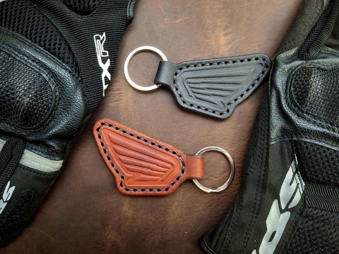 Leather Motorcycle Keychain Honda WING Handmade Keyring | Personalized ...
