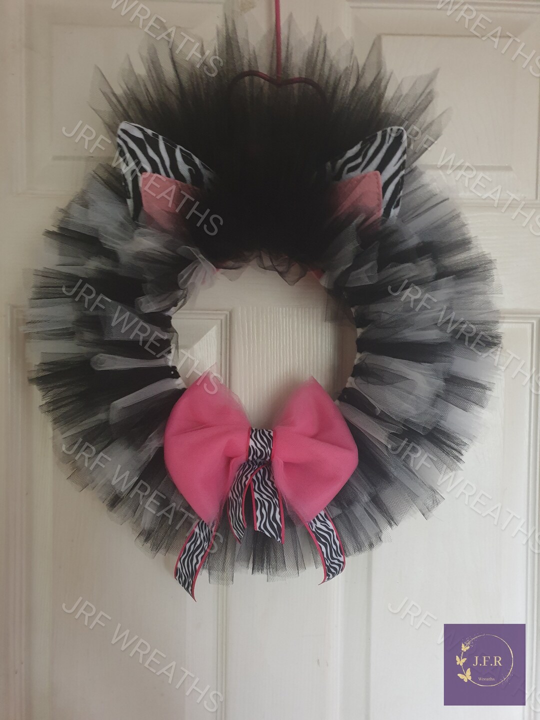 Zebra Wreath, Zebra Theme Wreath, Black and White Wreath. Animal Wreath ...