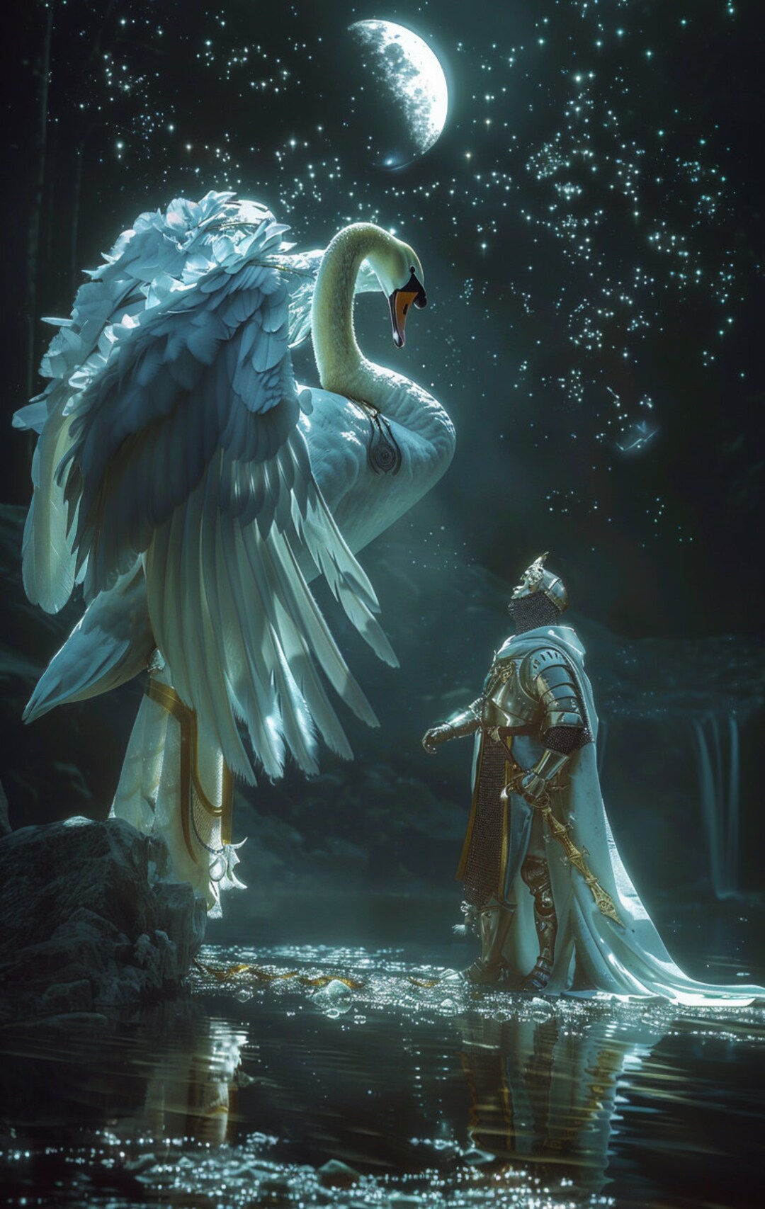 Vintage Swan Print, Swam in a Lake With Knight PRINTABLE, Moody ...