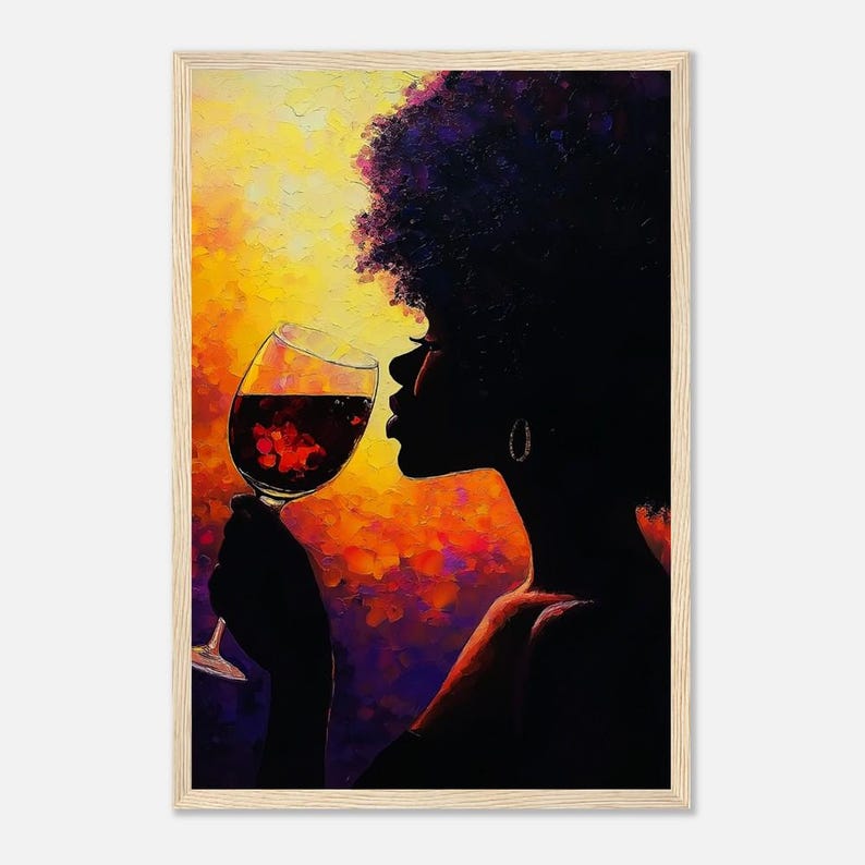 Black Girl Drinking Wine Wall Art Black Girl Wall Art Black Queen Wall Decor Black Woman Canvas ...