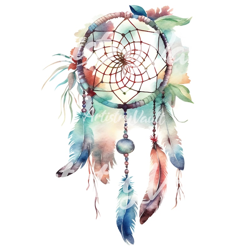 Dreamcatcher Watercolor Clipart Native American Willow Hoop - Etsy