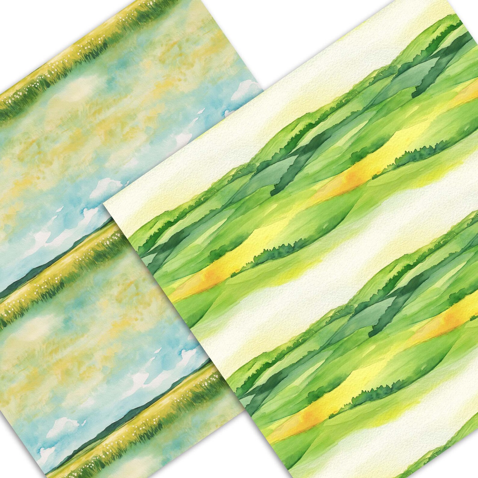 Countryside Watercolor Seamless Pattern | Rural Scenery JPG Digital ...