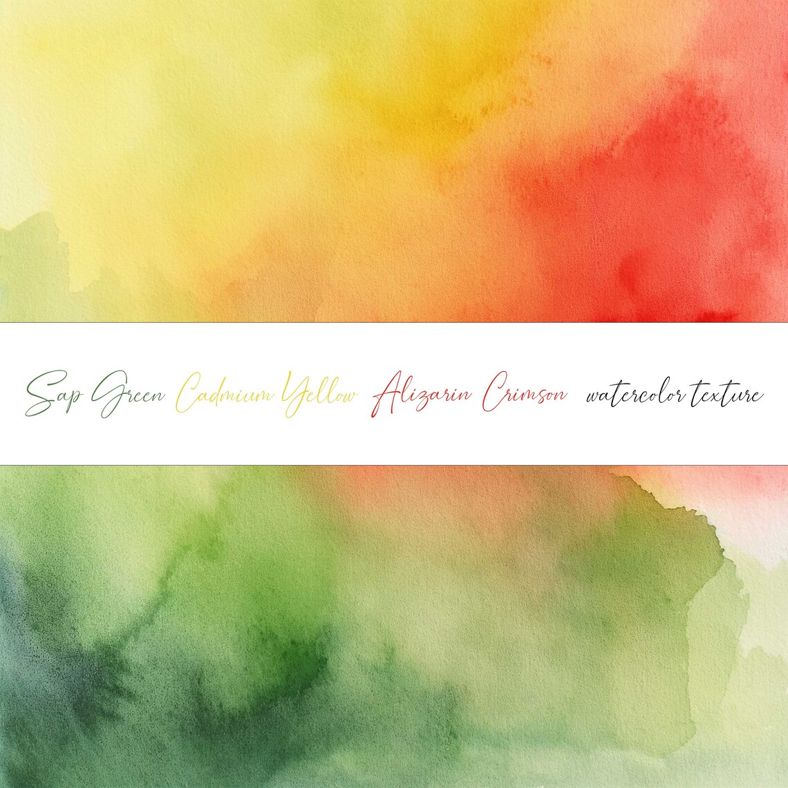 Sap Green, Cadmium Yellow & Alizarin Crimson Watercolor Texture Modern ...