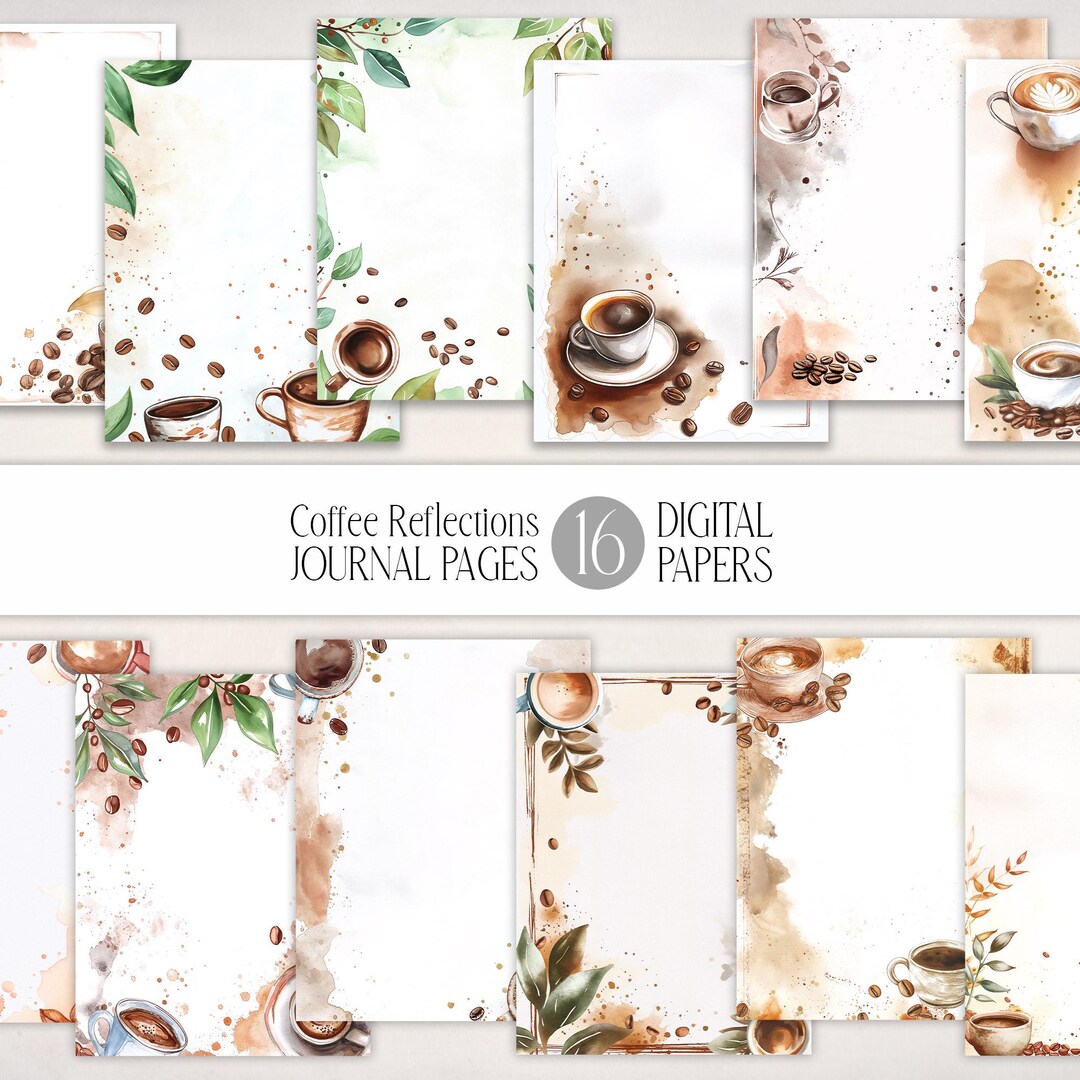 Coffee Reflections Watercolor Journal Pages | Greenery JPG Digital ...