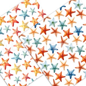 Starfish Watercolor Digital Paper Pack | Sea Star Seamless Pattern JPG ...