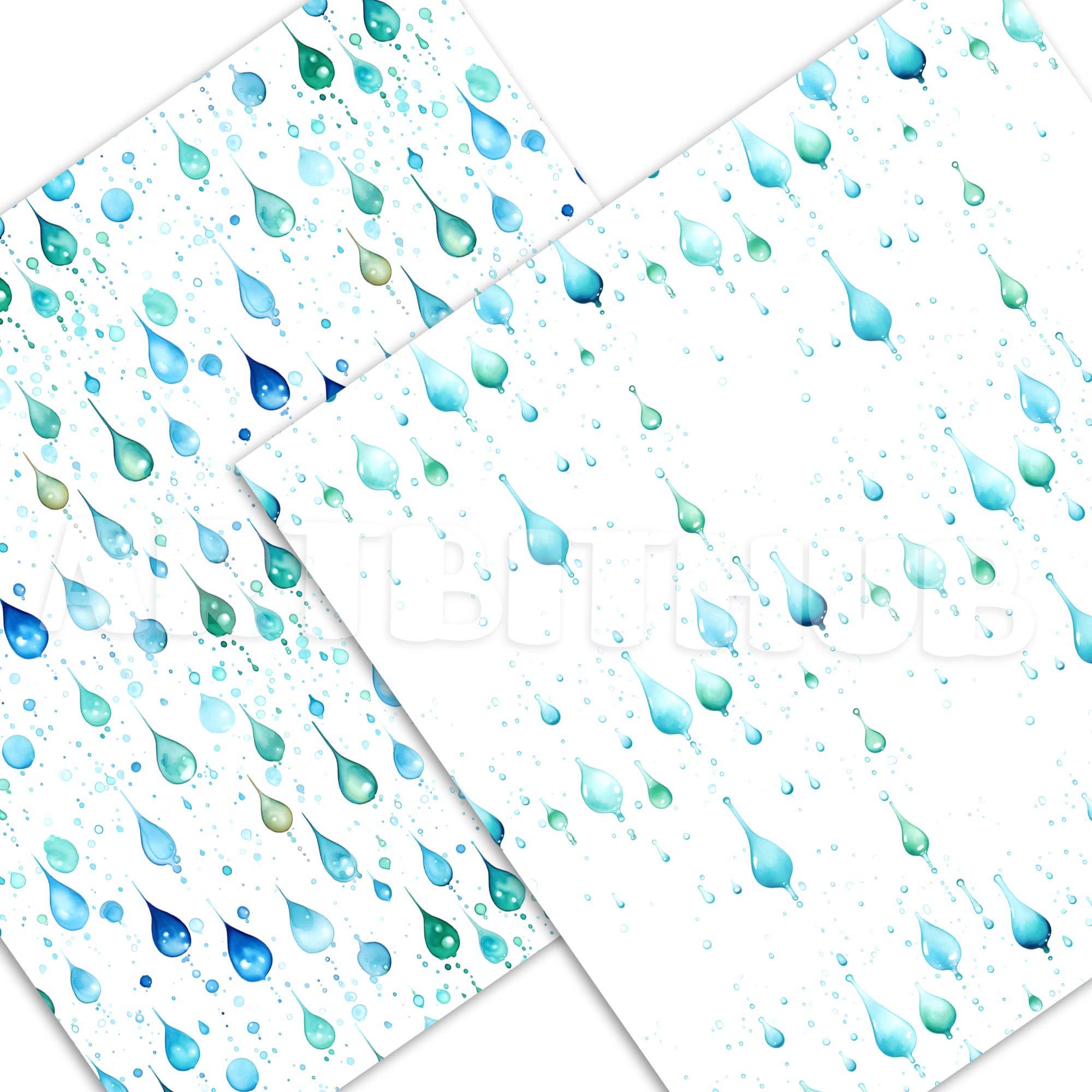Water Drops Watercolor Digital Paper Pack | Rain Droplet Seamless ...