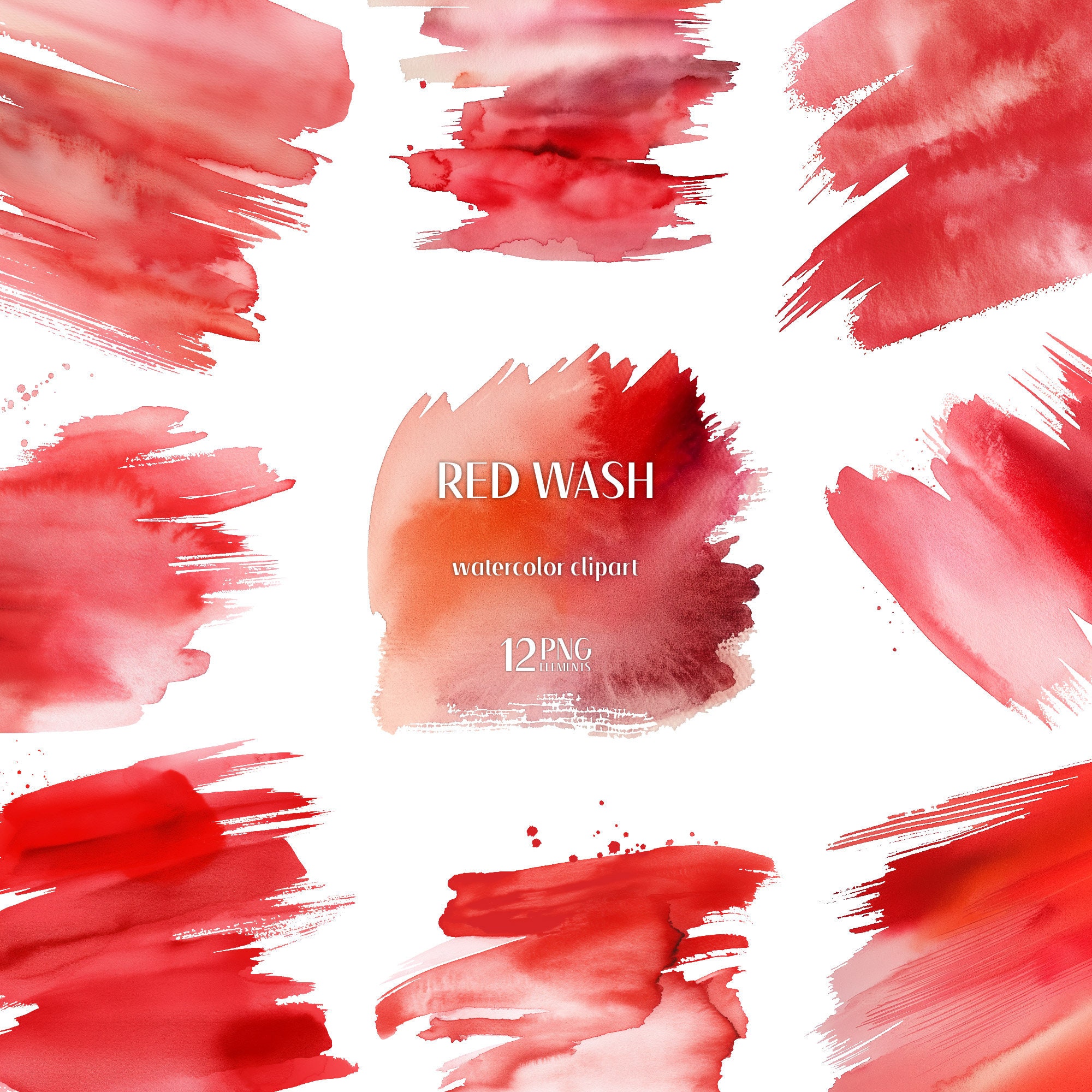 Red Wash Watercolor Clipart Rose Crimson Brush Strokes Transparent PNG ...