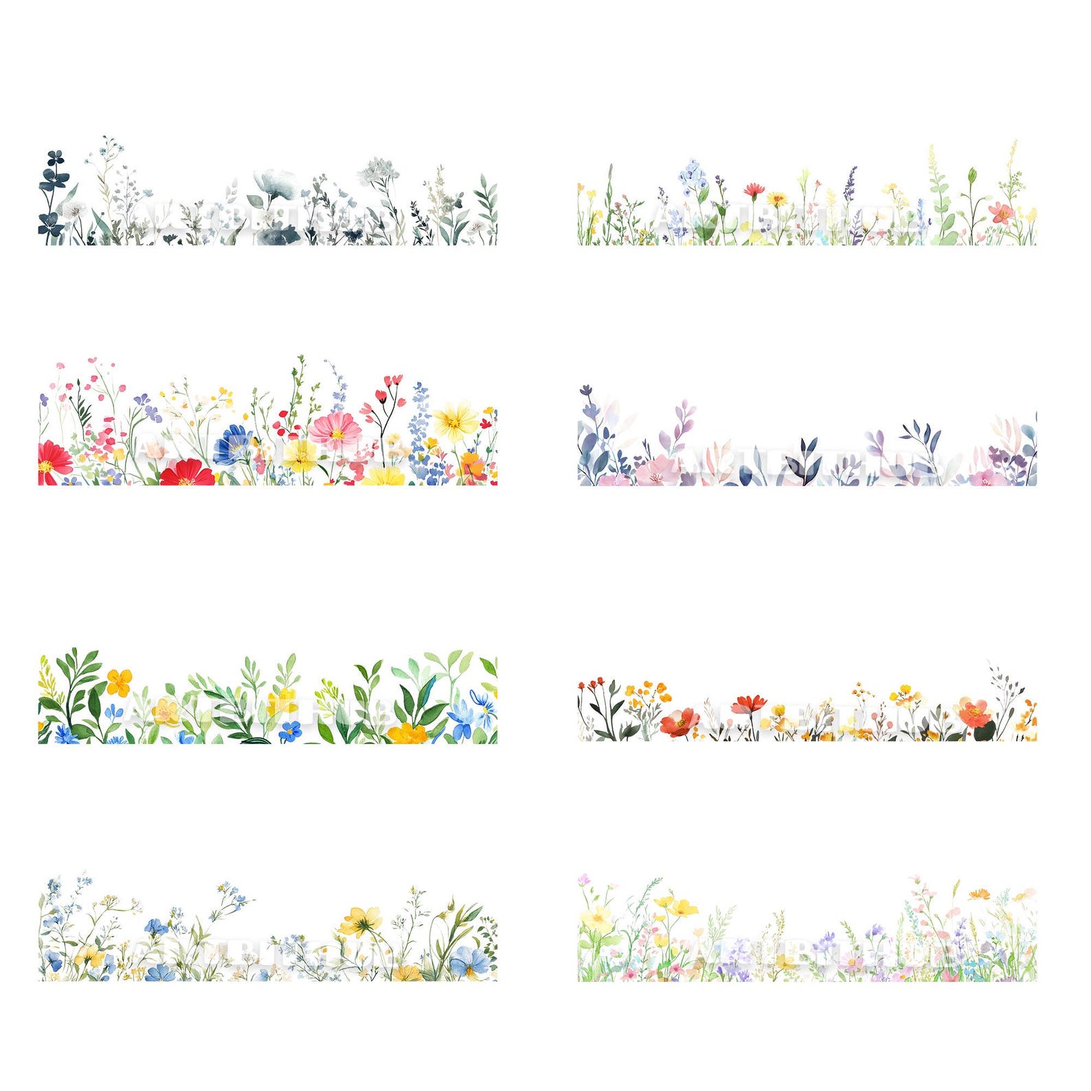 Meadow Borders Watercolor Clip Art | Wildflowers Frames | Floral ...