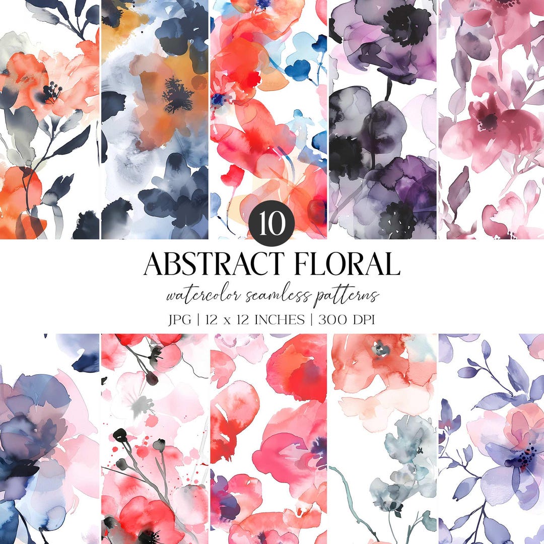 Floral Blend Watercolor Seamless Pattern Collection | Abstract Flowers ...