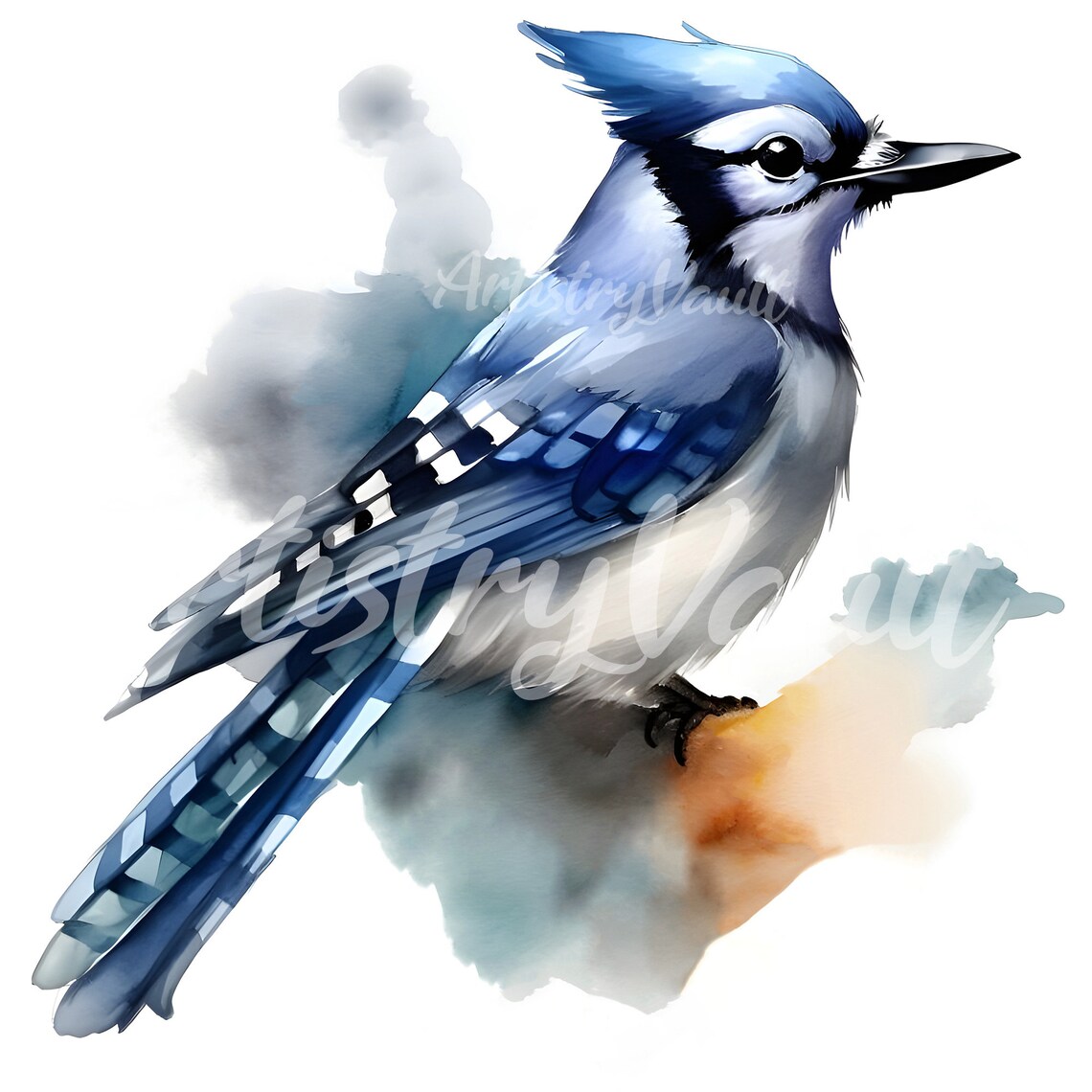 Blue Jay Watercolor Clipart Woodland Bird JPG Set DIY - Etsy