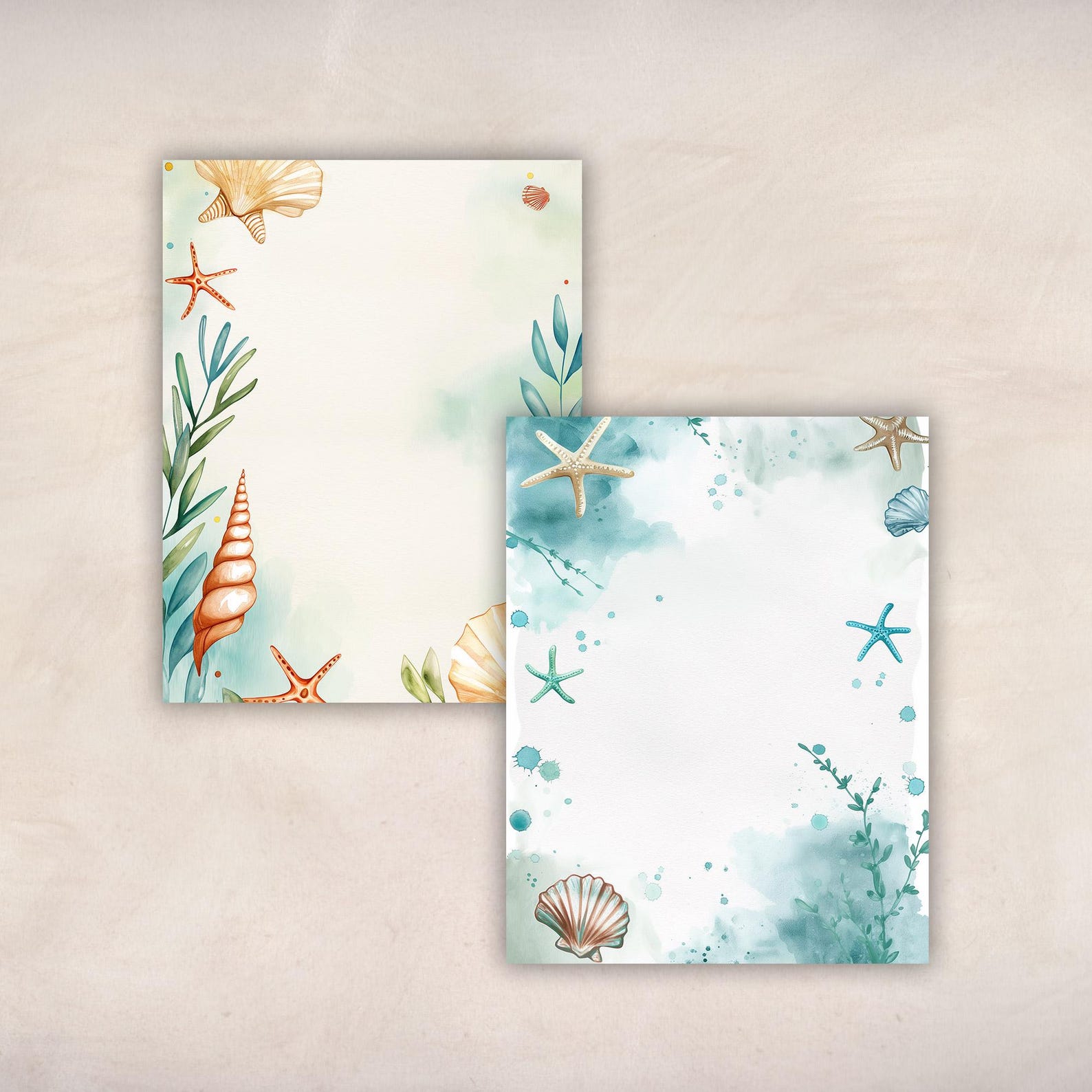 Sea Treasure Watercolor Journal Pages | Seashell & Starfish JPG Digital ...