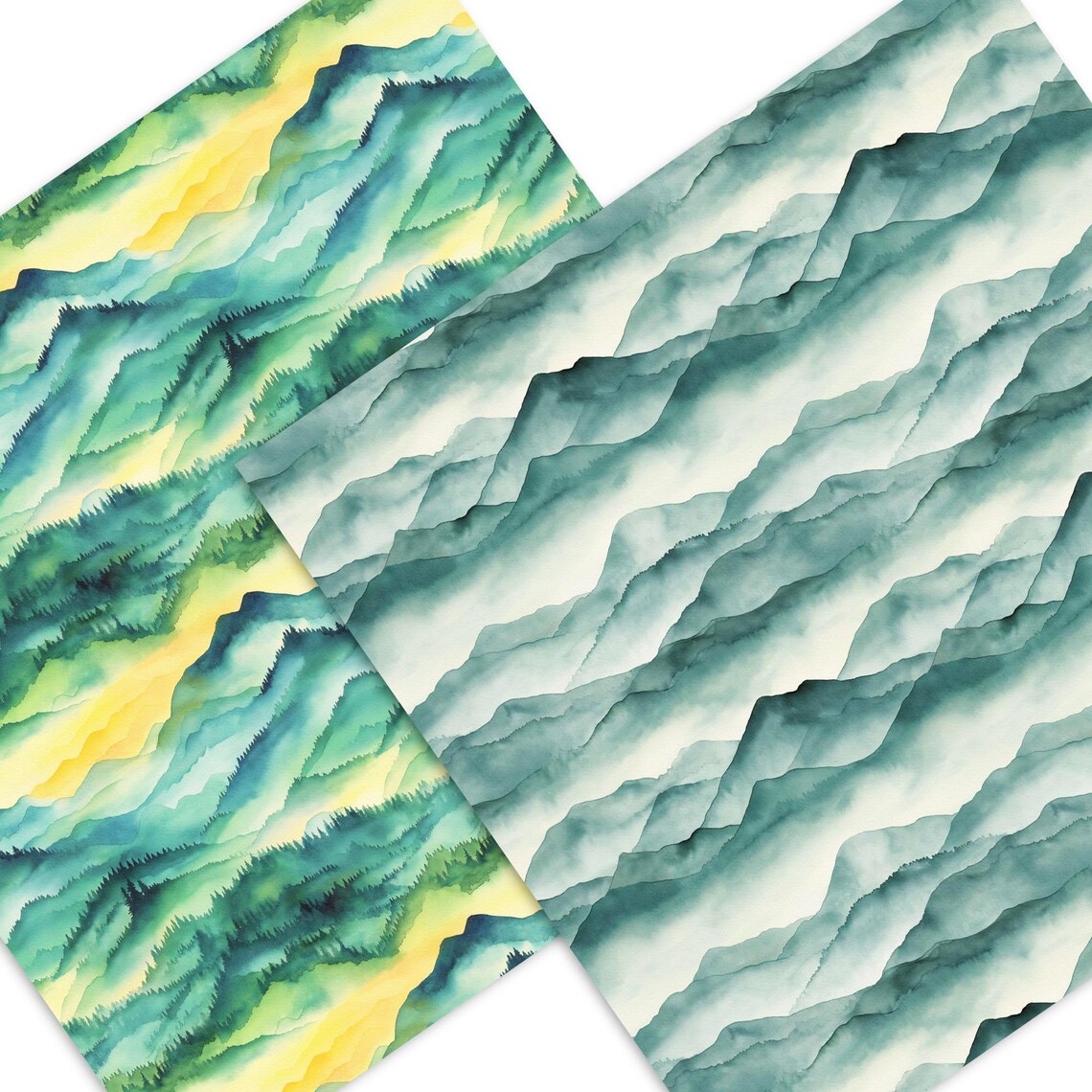 Mountain Ranges Watercolor Seamless Pattern | High Peaks JPG Digital ...