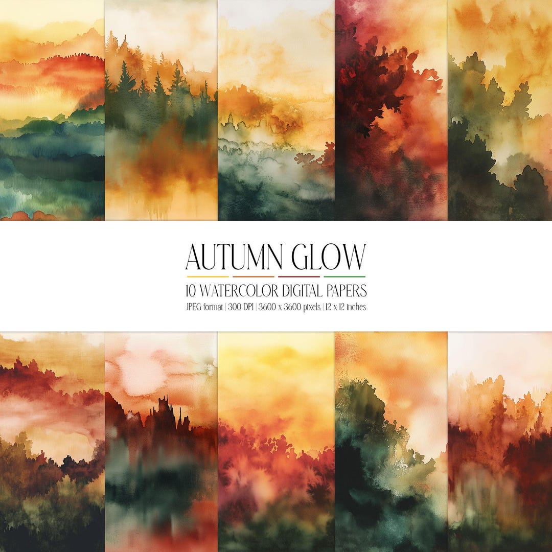 Autumn Glow Watercolor Digital Paper | Modern Abstract Background ...
