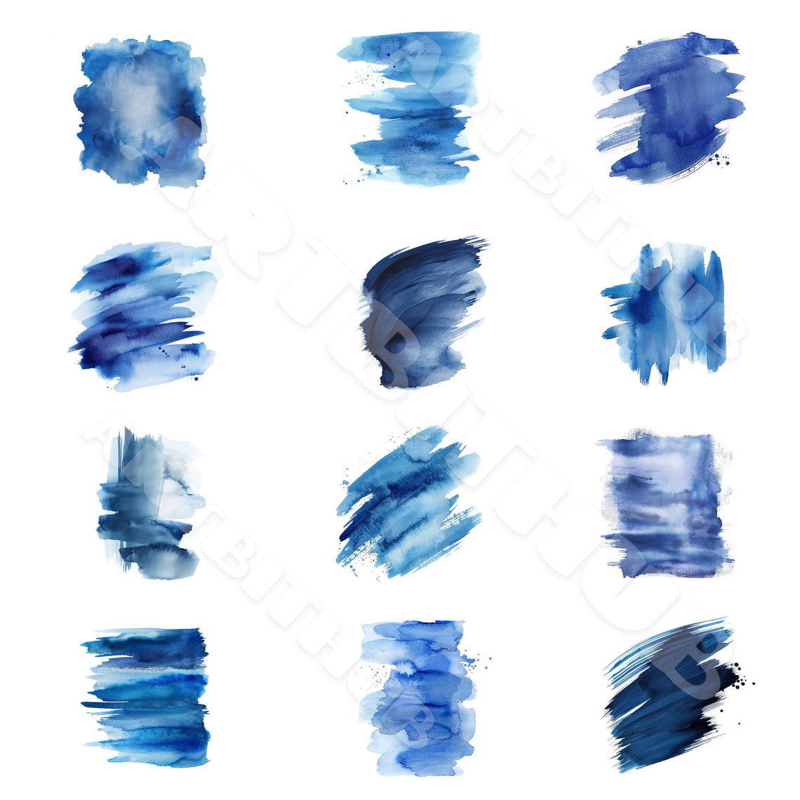 Blue Wash Watercolor Clipart | Indigo Brush Strokes Transparent PNG ...