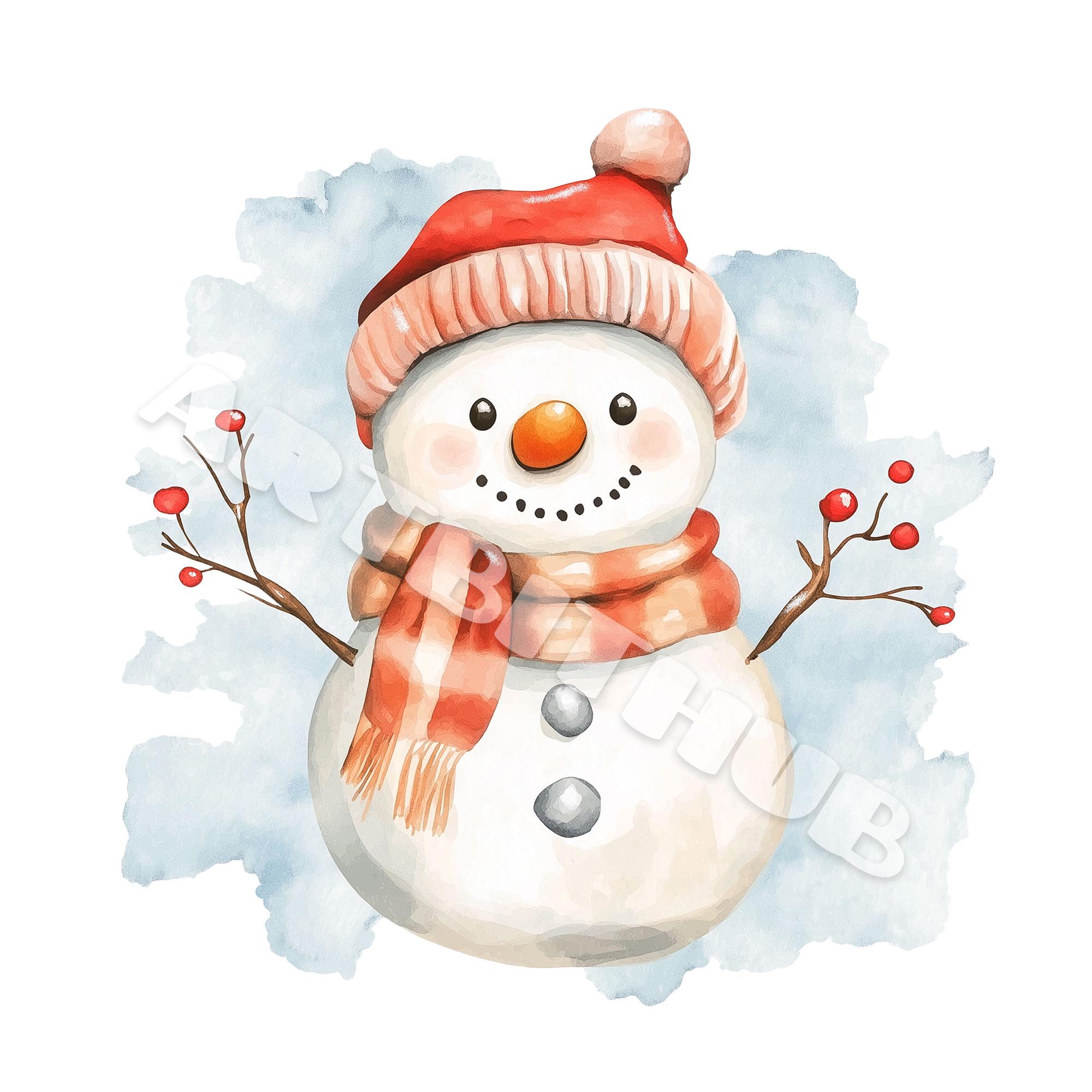 Snowman Watercolor Clipart | Winter Snowball Man PNG Set | Snow Figure ...