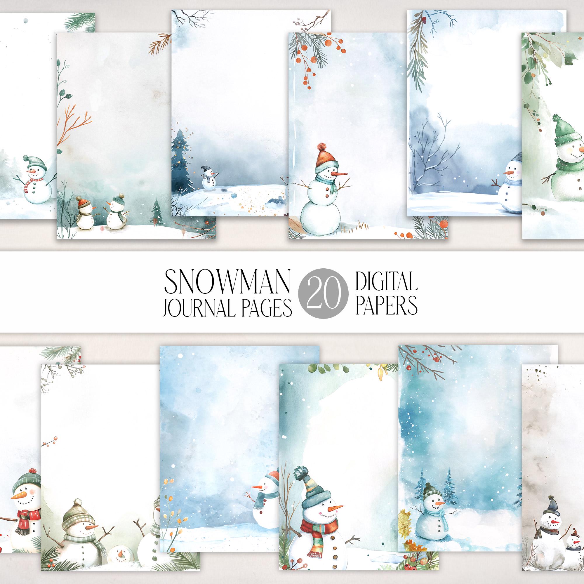 Snowman Note Watercolor Journal Pages | Winter Scenery JPG Digital ...