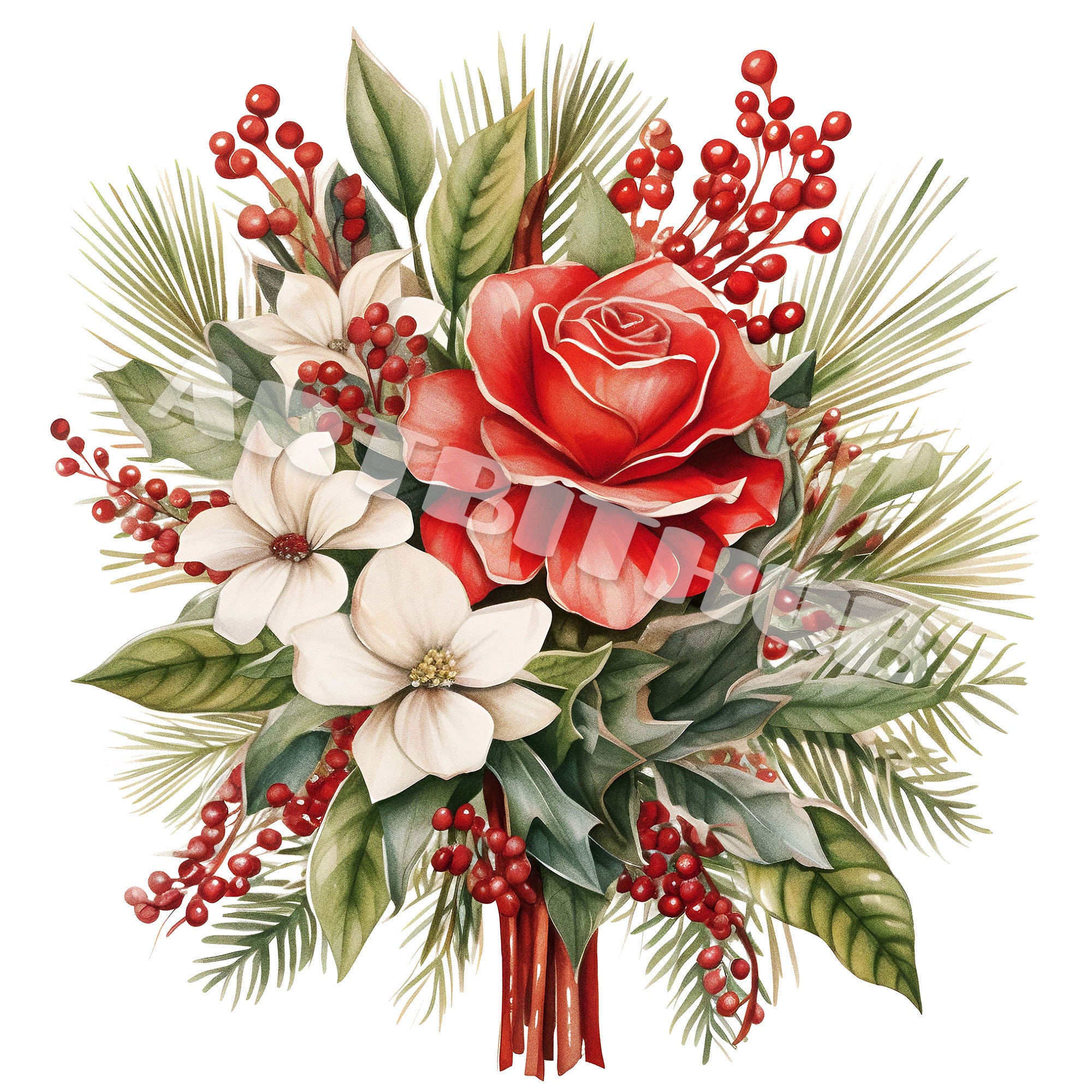 Christmas Bouquets Watercolor Clipart | Floral & Greenery Arrangements ...