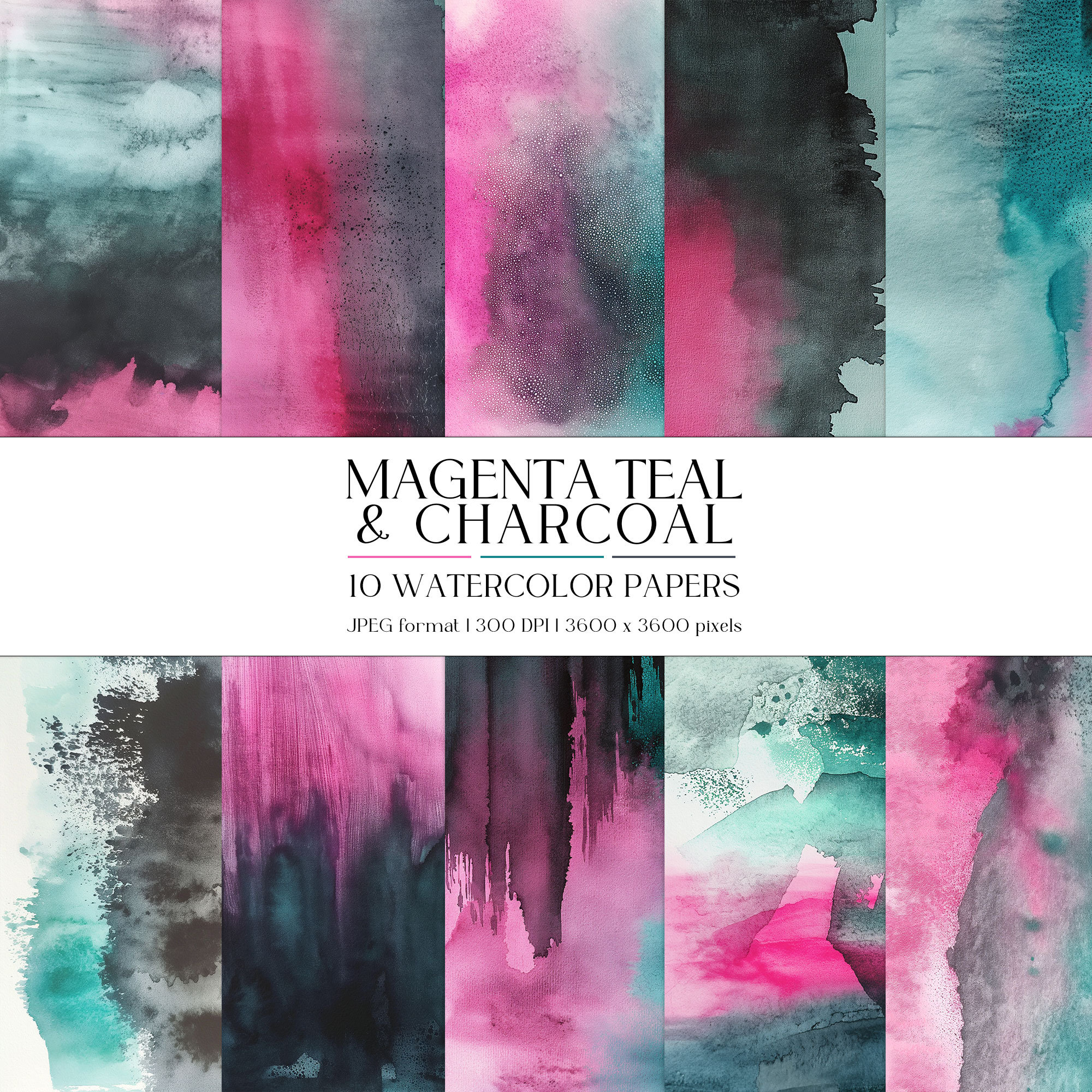 Magenta Teal & Charcoal Watercolor Texture | Red Violet Blue Green Ash ...