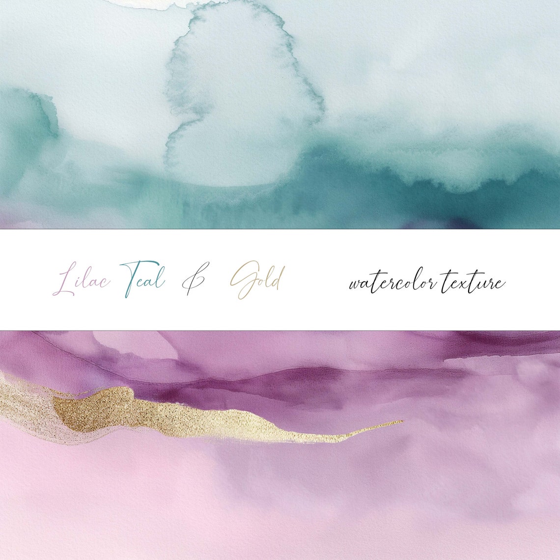 Lilac Teal & Gold Watercolor Texture | Light Purple Blue Green Metallic ...
