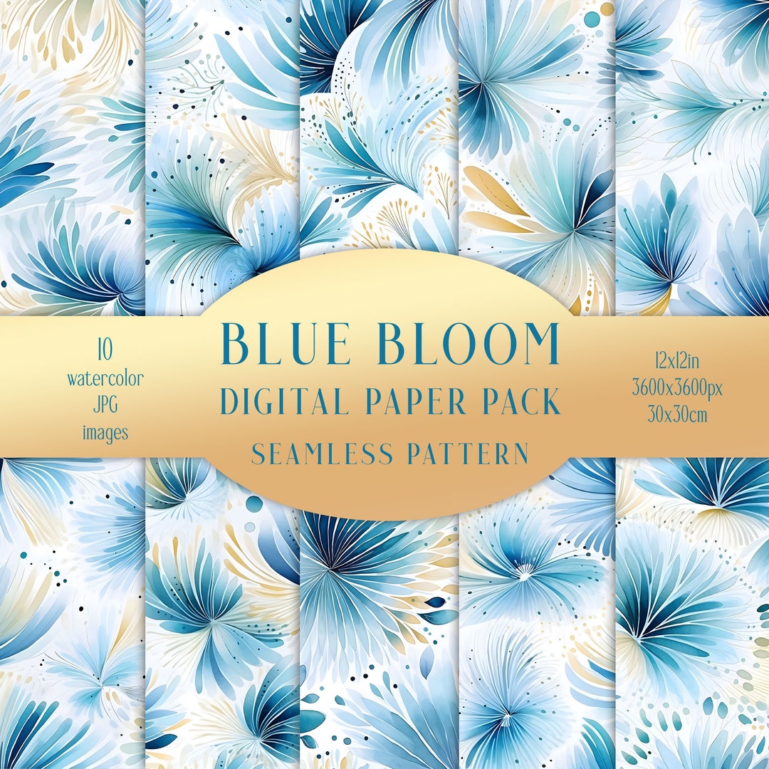 Blue Bloom Watercolor Digital Paper Pack Abstract Floral - Etsy