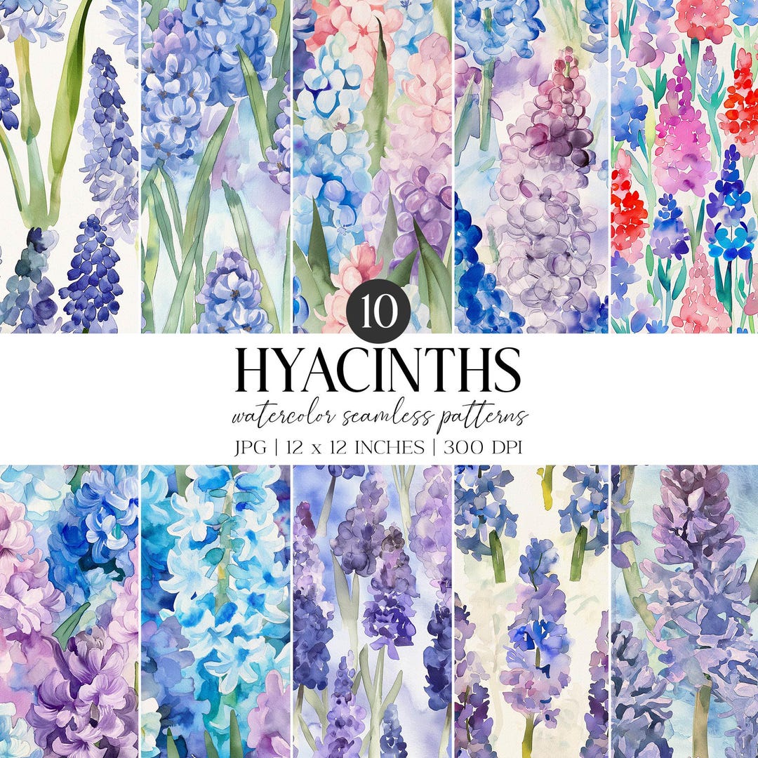 Hyacinths Watercolor Seamless Pattern | Floral Digital Paper (JPG) - Etsy
