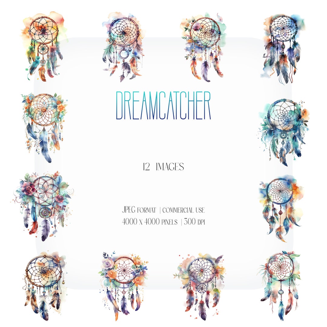 Dreamcatcher Watercolor Clipart | Native American Willow Hoop JPG Set ...