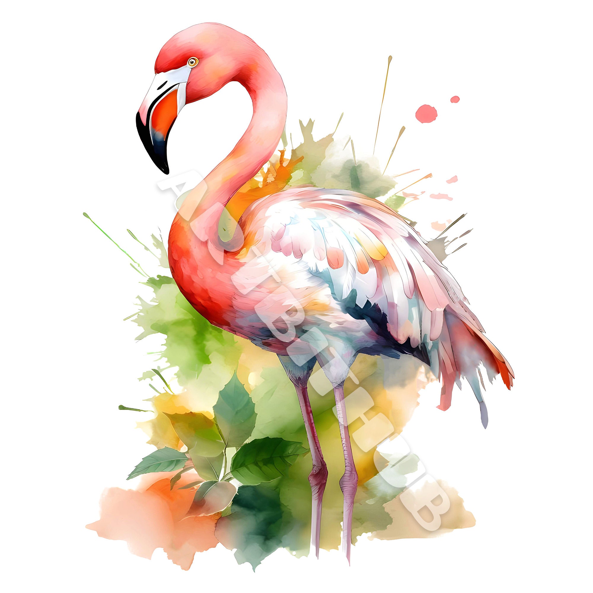 Flamingo Watercolor Clipart | Tropical Bird JPG Set | Paper Craft, Wall ...