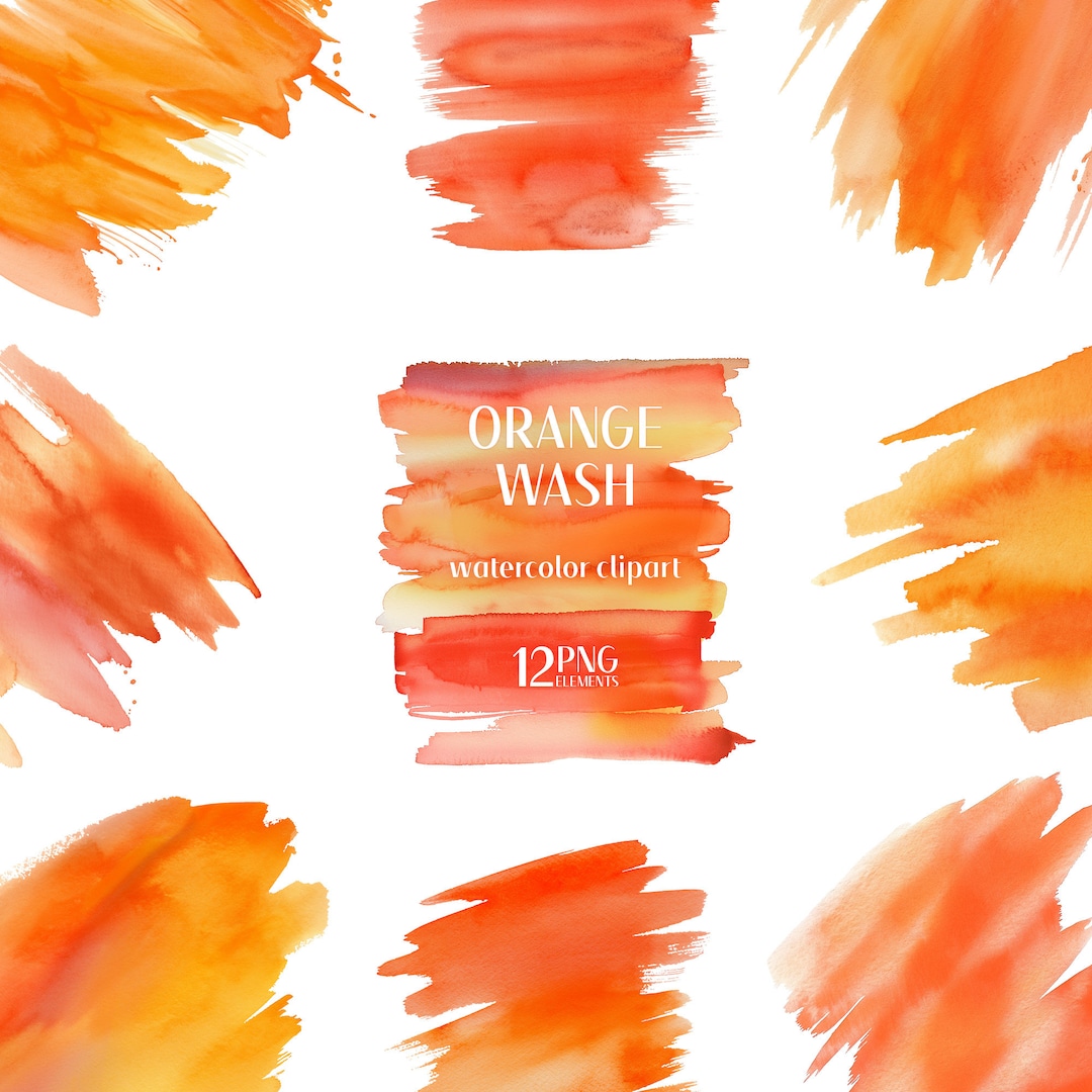 Orange Wash Watercolor Clipart | Amber Brush Stroke Transparent PNG ...