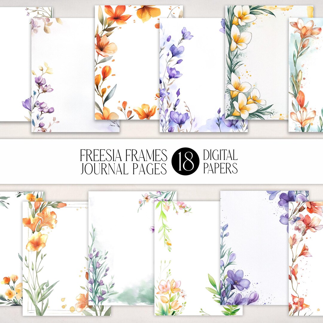 Freesia Watercolor Journal Pages | Floral Digital Paper Pack (JPG) - Etsy