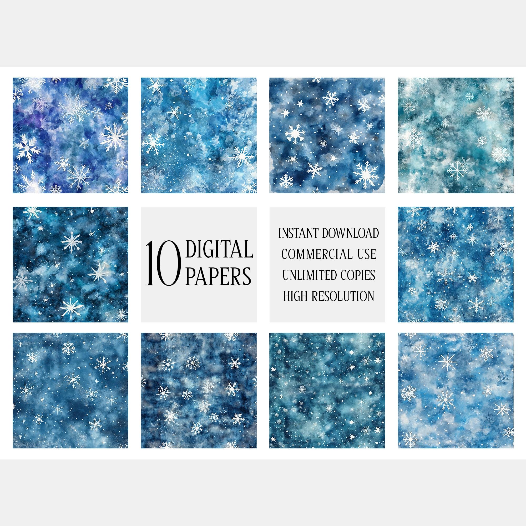 Snowflakes Watercolor Digital Paper | Winter Snow Abstract Background ...