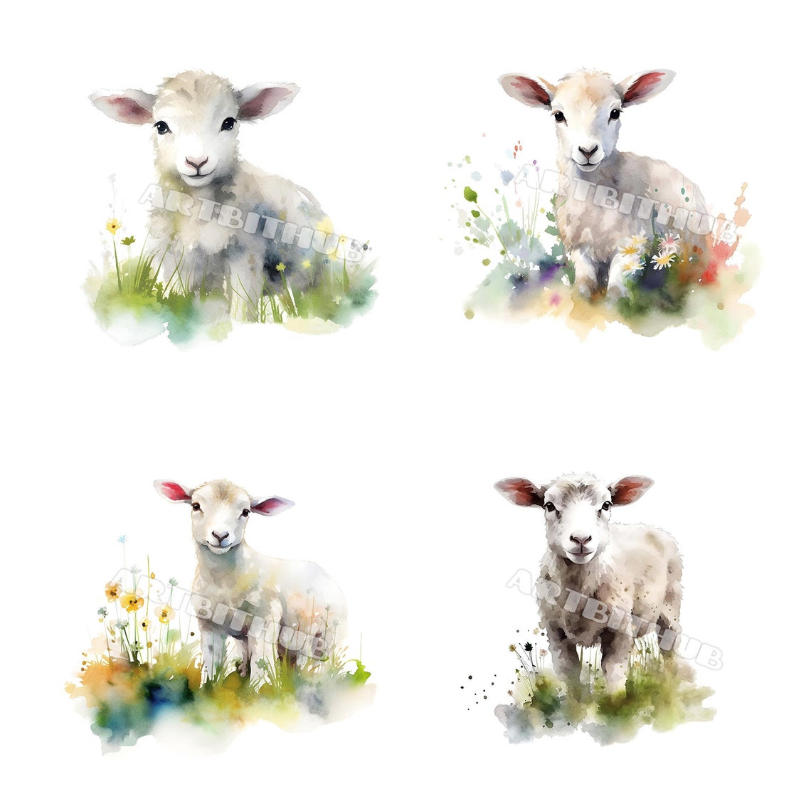 Lamb on Meadow Watercolor Clipart | Sheep Greenery JPG Collection ...