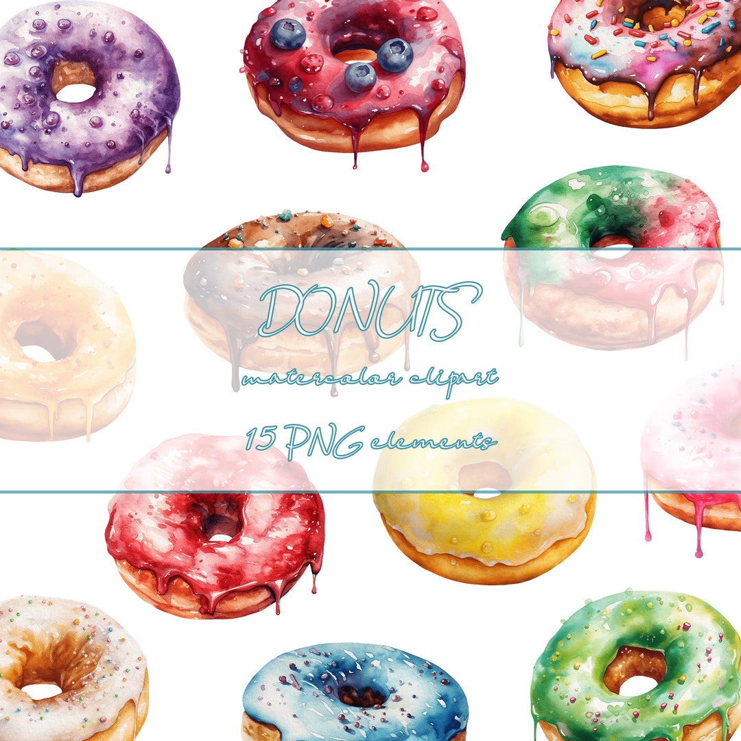 Glazed Donuts Watercolor Clipart - Delicious Doughnut Collection ...