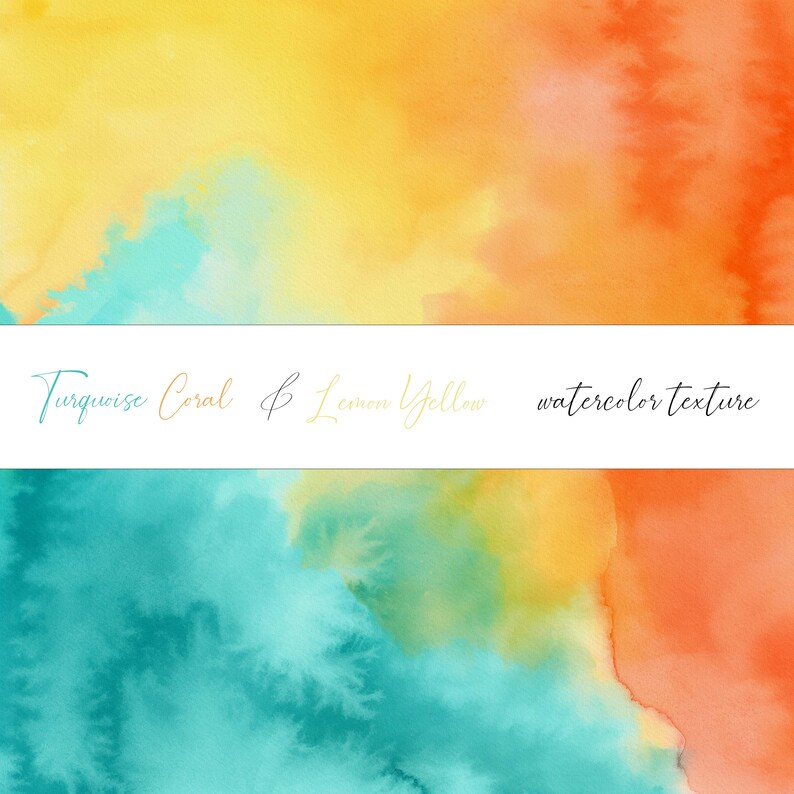 Turquoise Coral & Lemon Yellow Watercolor Texture Blue Green Orange ...