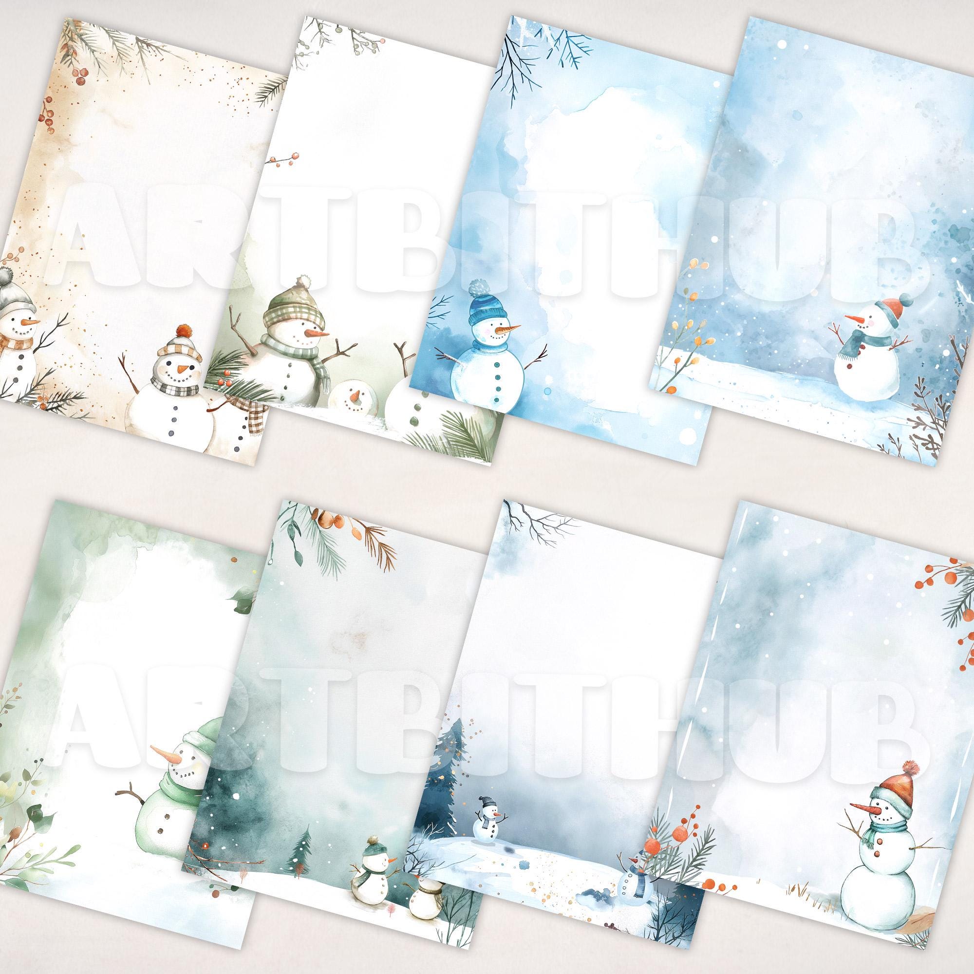Snowman Note Watercolor Journal Pages | Winter Scenery JPG Digital ...