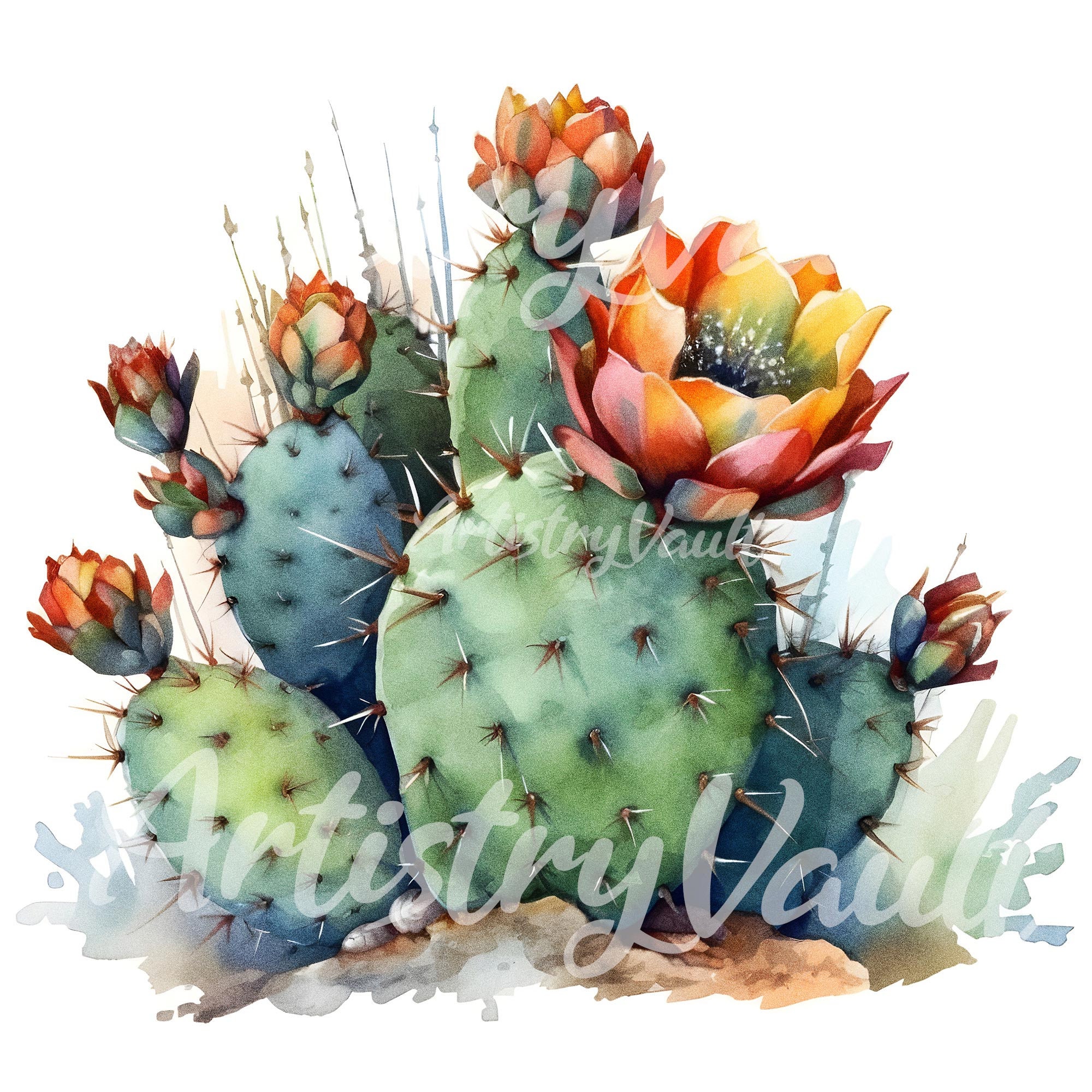 Desert Cactus Watercolor Clipart Succulent Cacti JPG Set - Etsy
