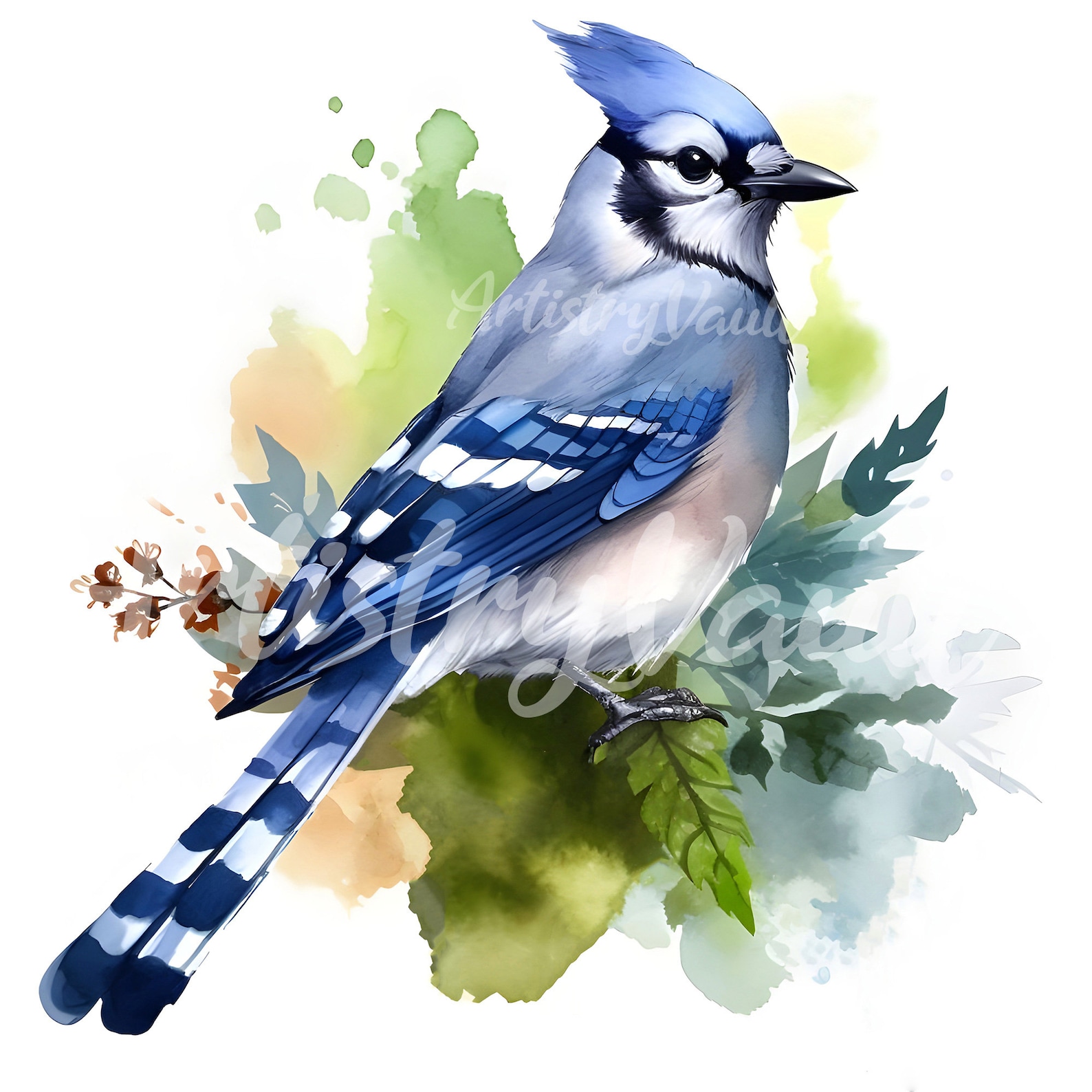 Blue Jay Watercolor Clipart Woodland Bird JPG Set DIY - Etsy