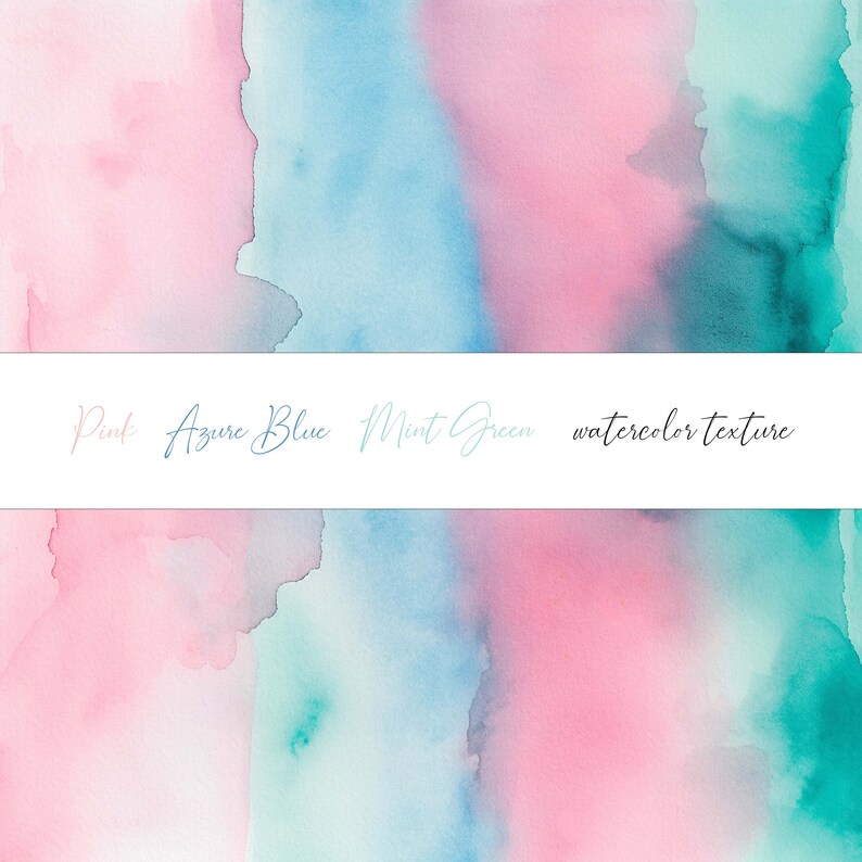 Pink, Azure Blue & Mint Green Watercolor Texture | Modern Abstract ...