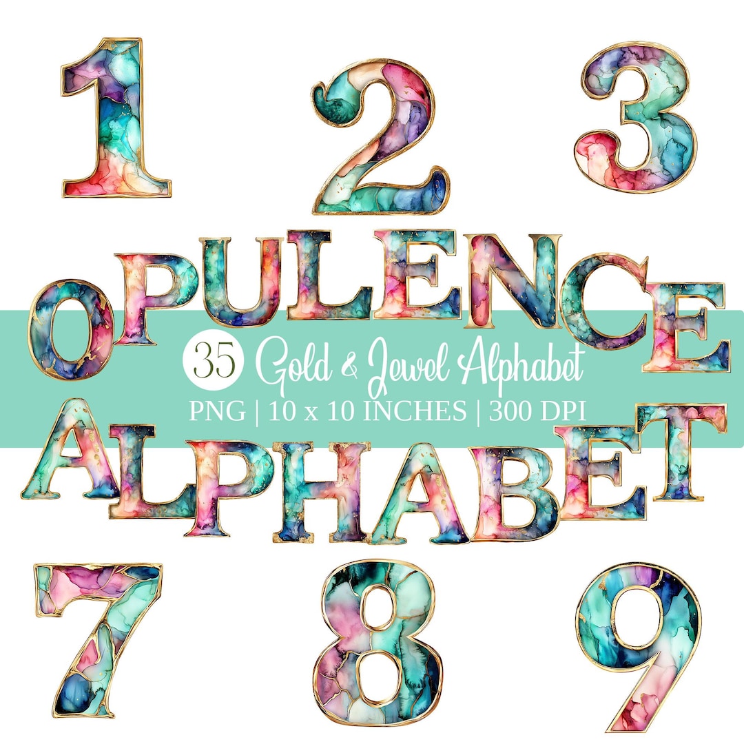 Opulence Alphabet Clip Art | Gold & Jewel Themed Letters and Digits ...
