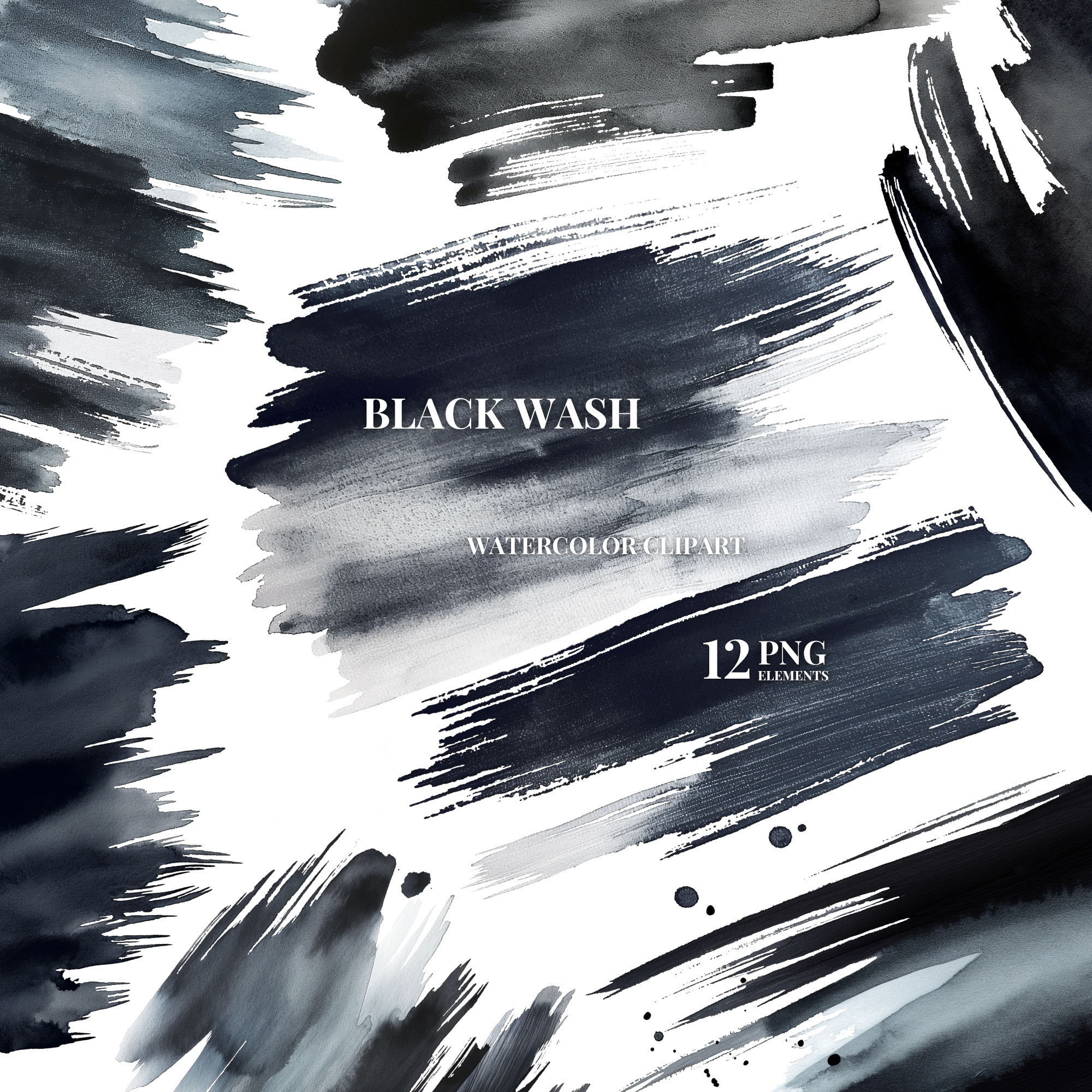 Black Wash Watercolor Clipart | Dark Brush Strokes Transparent PNG ...