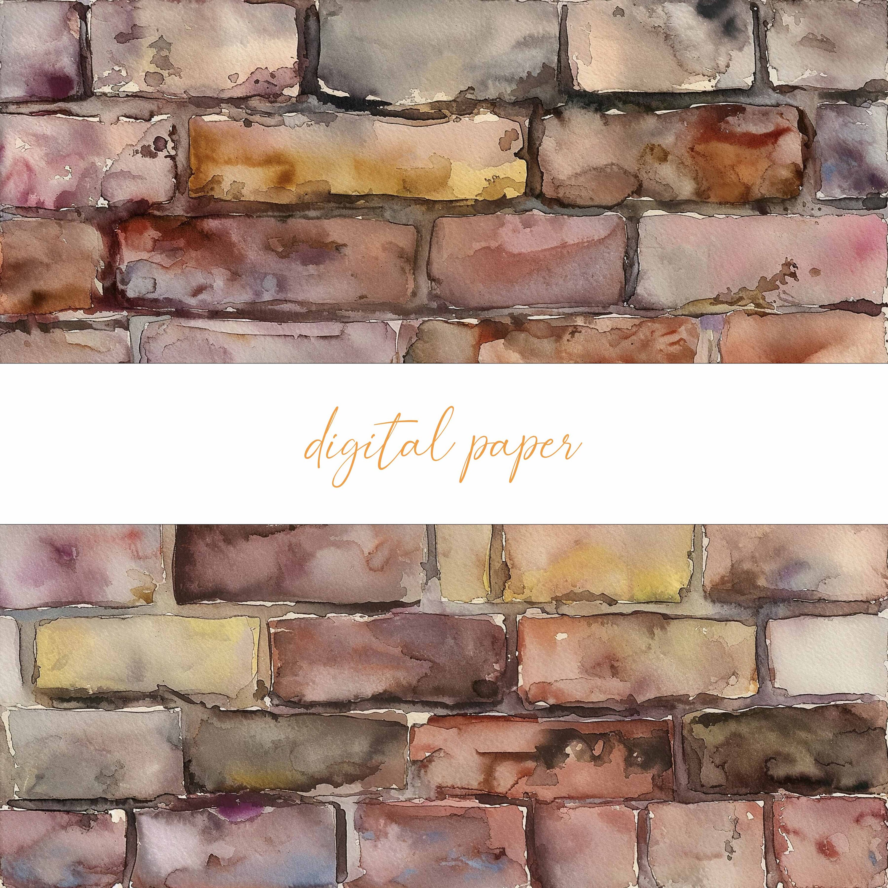 Brick Wall Watercolor Digital Paper Stone Masonry Abstract Background ...