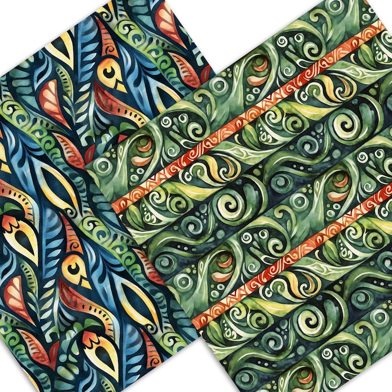 Maori Motifs Watercolor Seamless Pattern | Tribal Weave JPG Digital ...