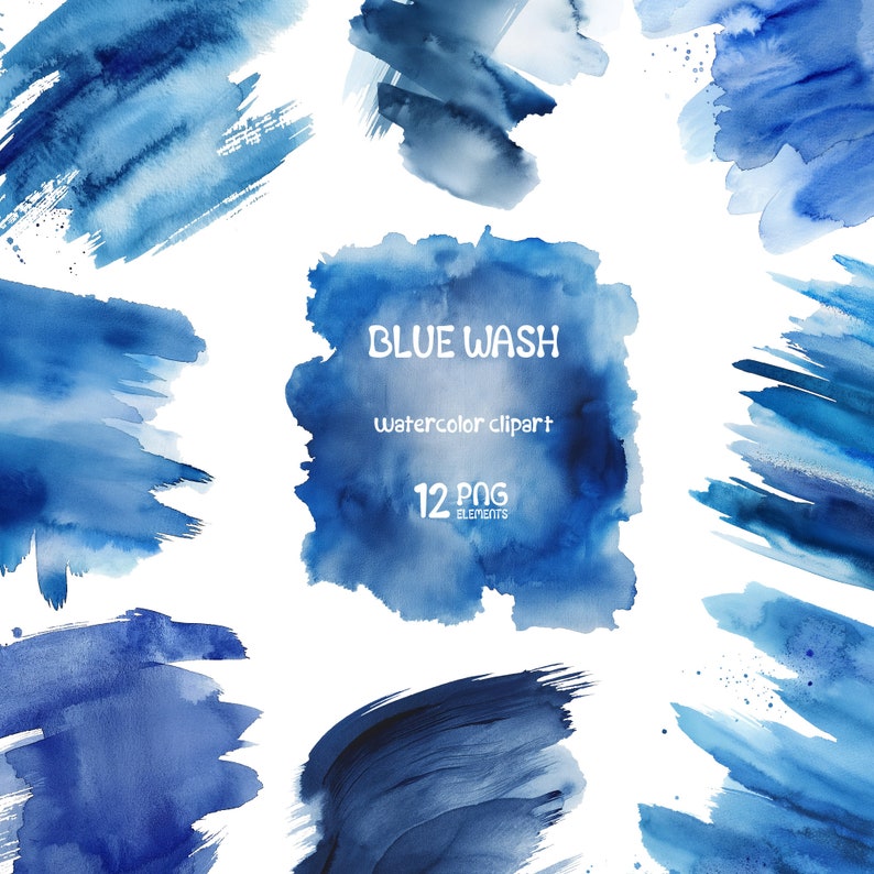 Blue Wash Watercolor Clipart | Indigo Brush Strokes Transparent PNG ...